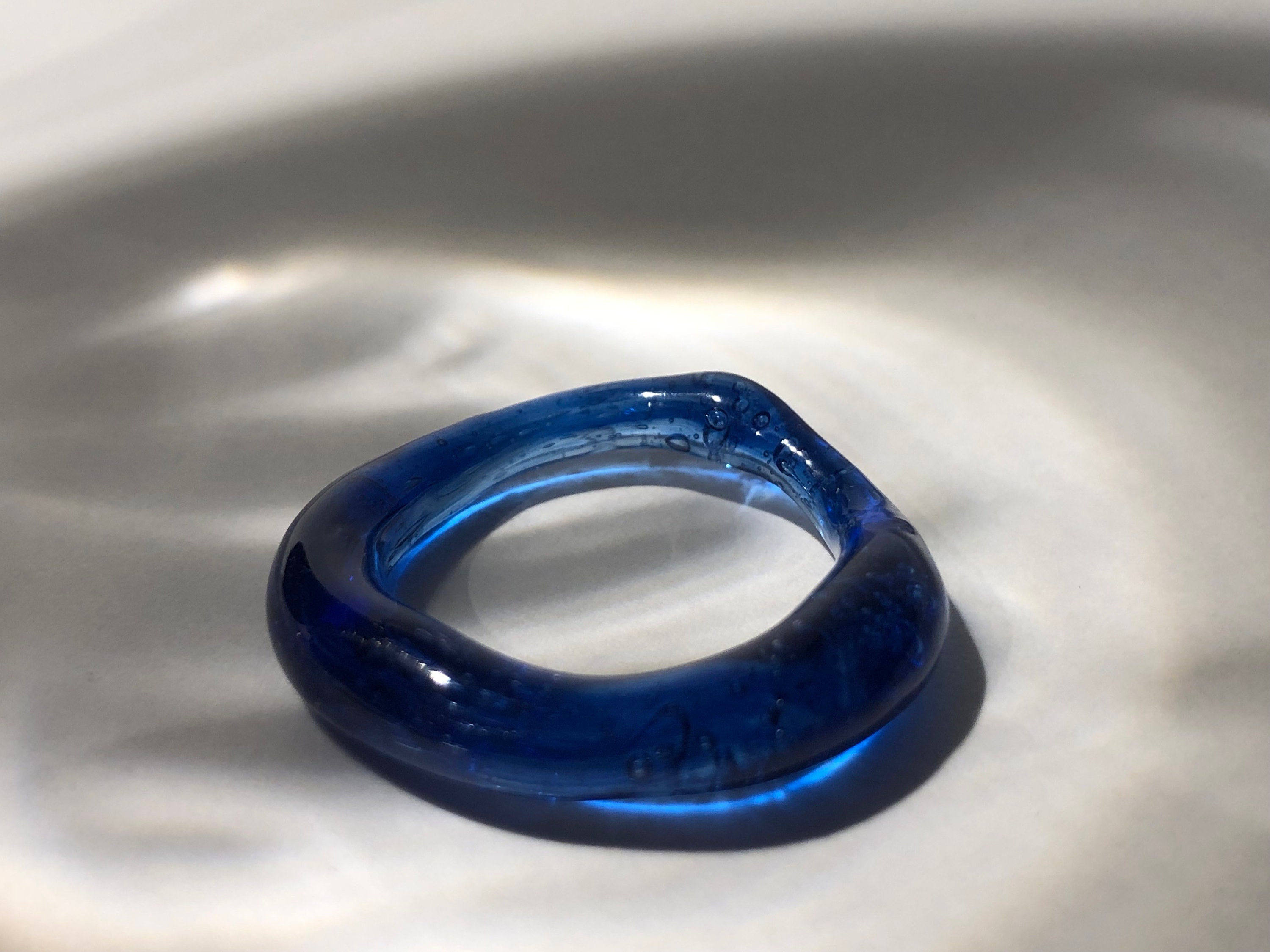 Deep Blue Glass Ring Sleek Minimalist Borosilicate Jewelry, Artisan ...