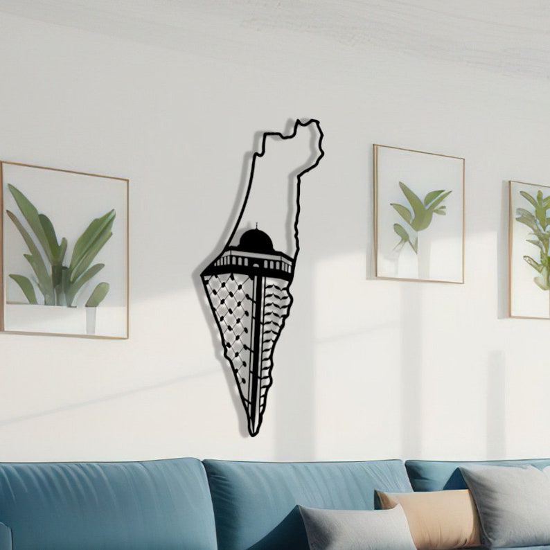 Palestine Map With Keffiyeh Metal Wall Art, Islamic Wall Art, Islamic ...