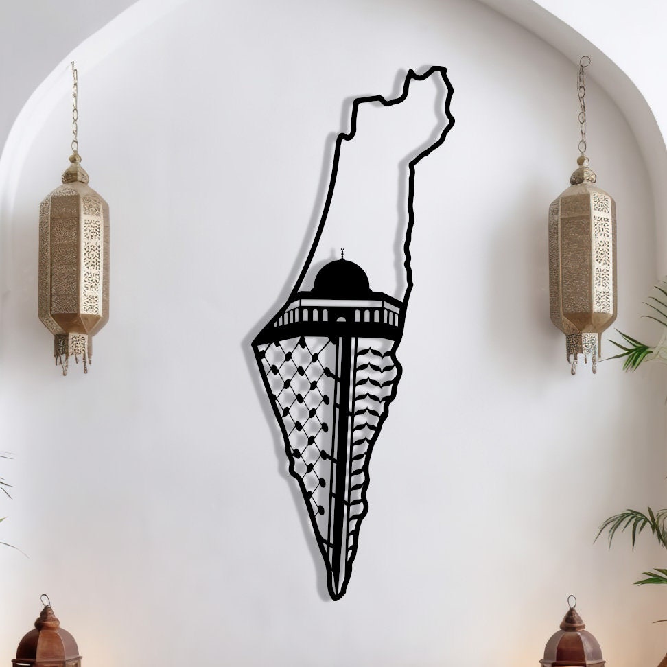 Palestine Map With Keffiyeh Metal Wall Art, Islamic Wall Art, Islamic ...
