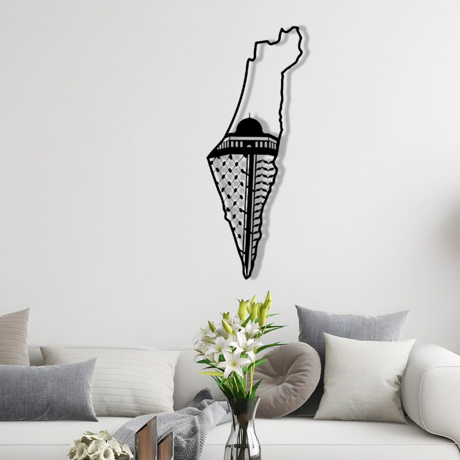 Palestine Map With Keffiyeh Metal Wall Art, Islamic Wall Art, Islamic ...