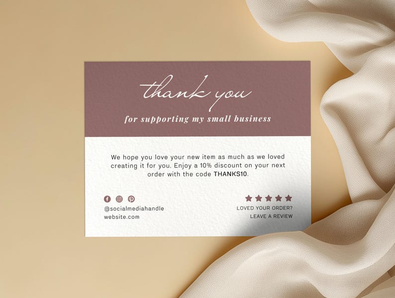 Editable Business Thank You Card Template | Printable Purchase Insert ...