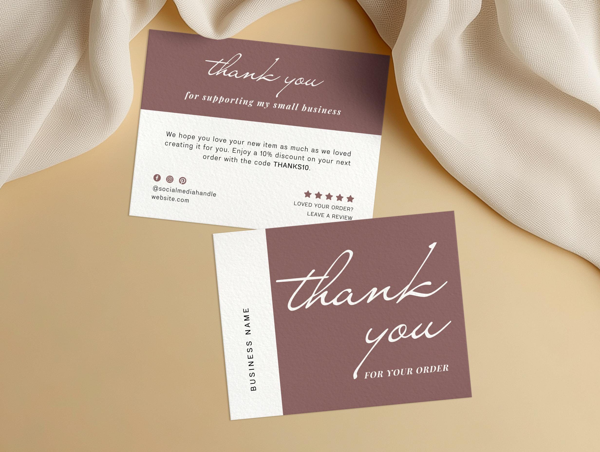 Editable Business Thank You Card Template | Printable Purchase Insert ...