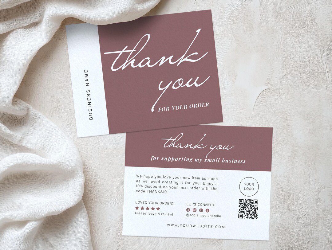 Editable Business Thank You Card Template Printable Purchase Insert ...