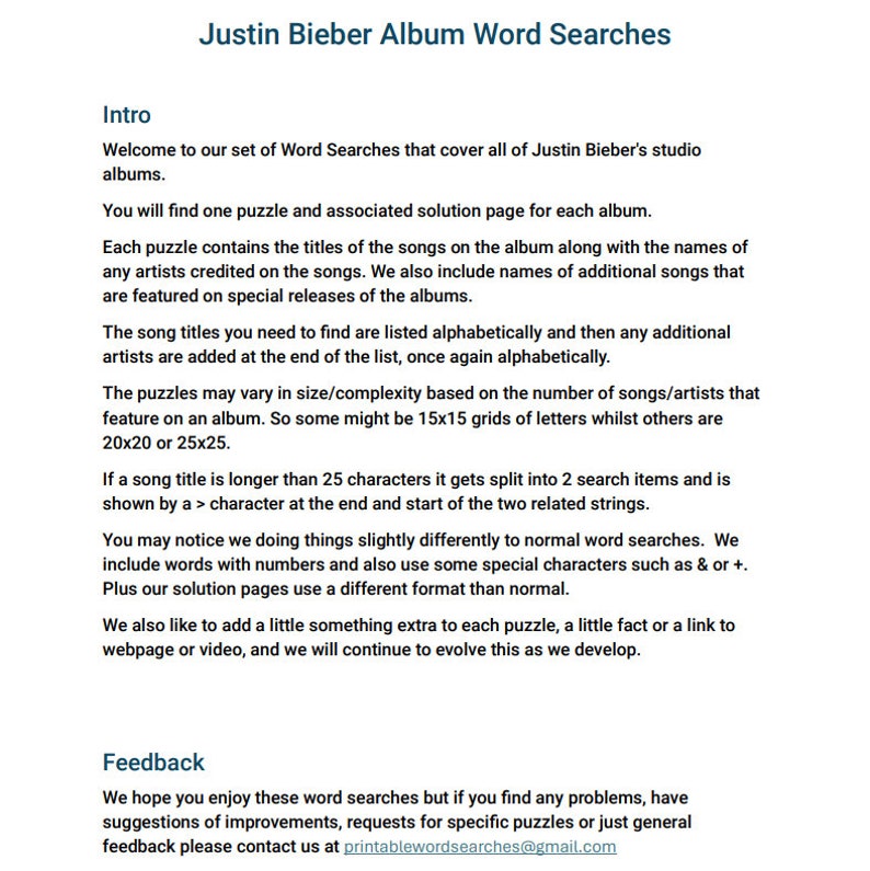 Justin Bieber Album Word Searches - Etsy