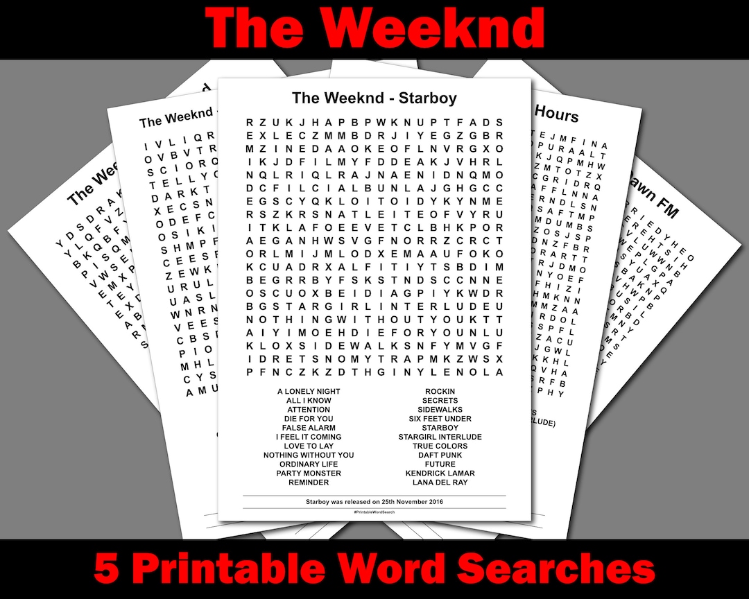 The Weeknd Albums Printable Word Searches - Etsy