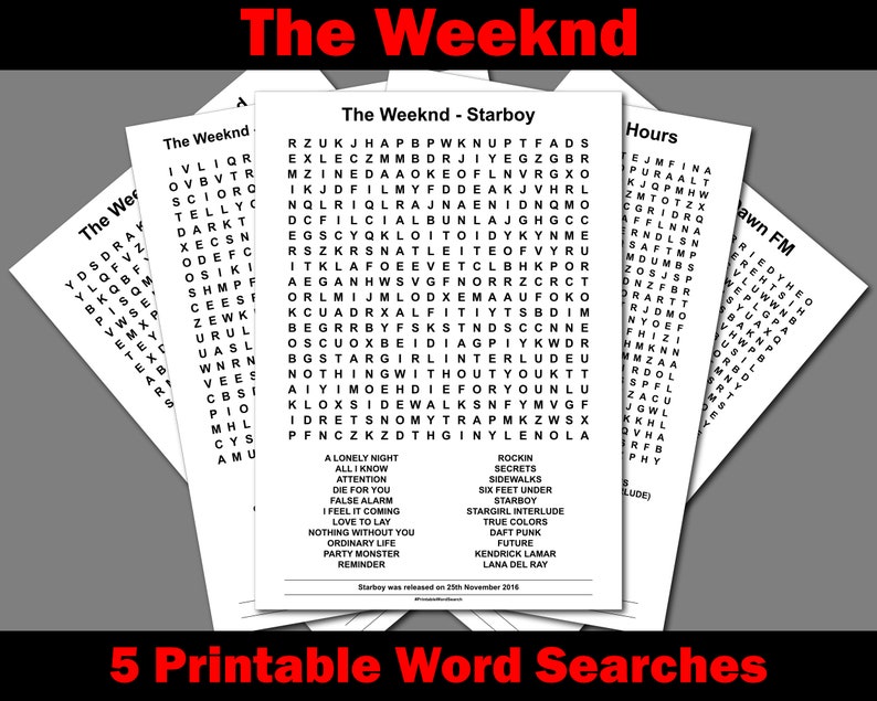 The Weeknd Albums Printable Word Searches - Etsy