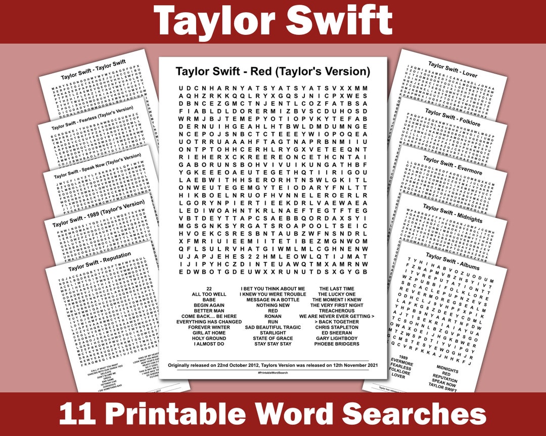Taylor Swift Albums Printable Word Searches - Etsy