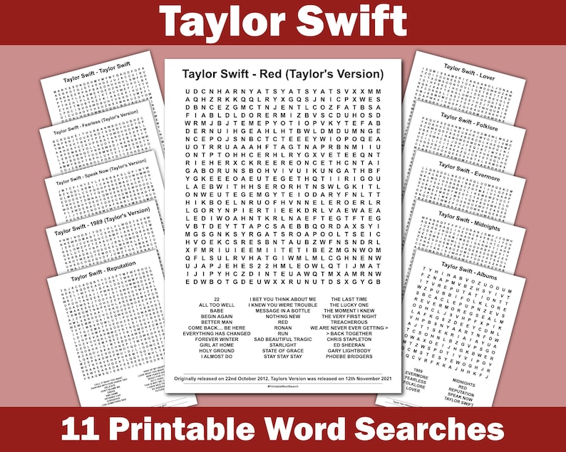Taylor Swift Albums Printable Word Searches - Etsy