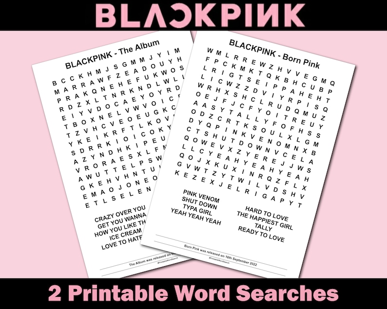 BLACKPINK Albums Printable Word Searches - Etsy