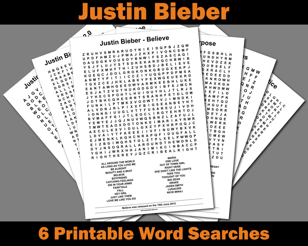 Justin Bieber Album Word Searches - Etsy