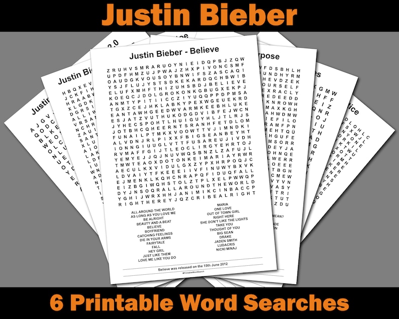 Justin Bieber Album Word Searches - Etsy