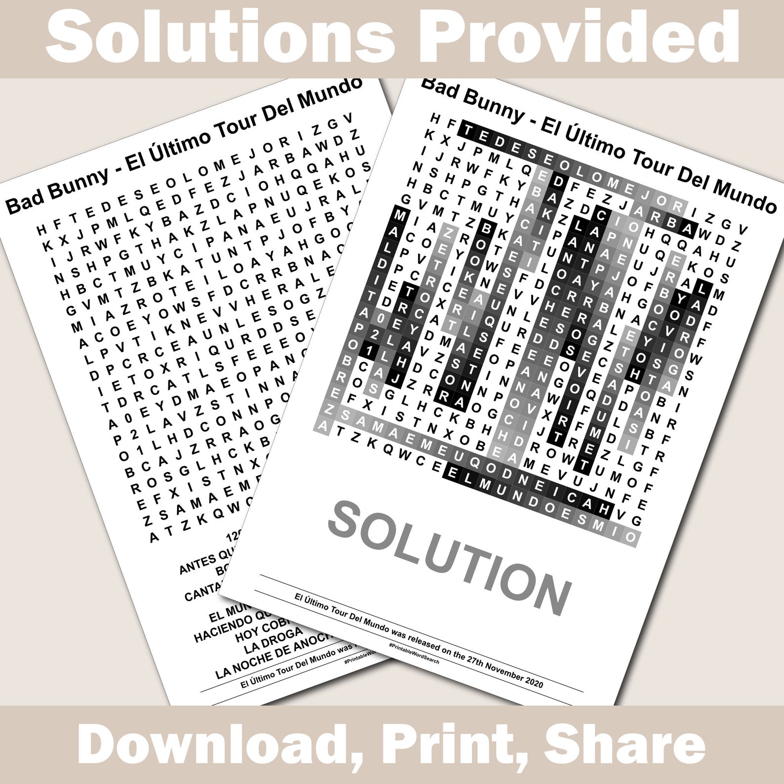 Bad Bunny Albums Printable Word Searches - Etsy