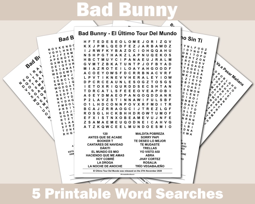 Bad Bunny Albums Printable Word Searches - Etsy