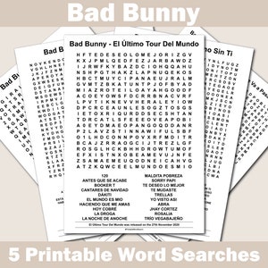 Bad Bunny Albums Printable Word Searches - Etsy