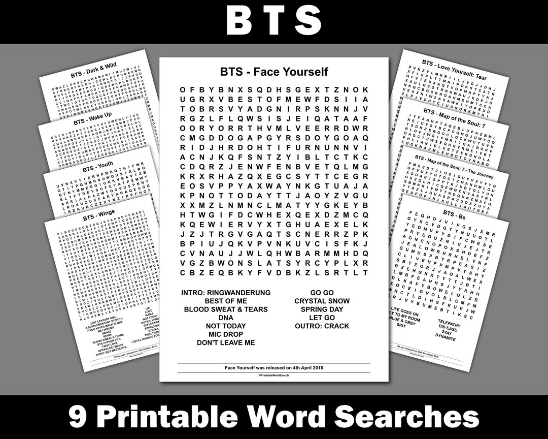 BTS Albums Printable Word Searches - Etsy