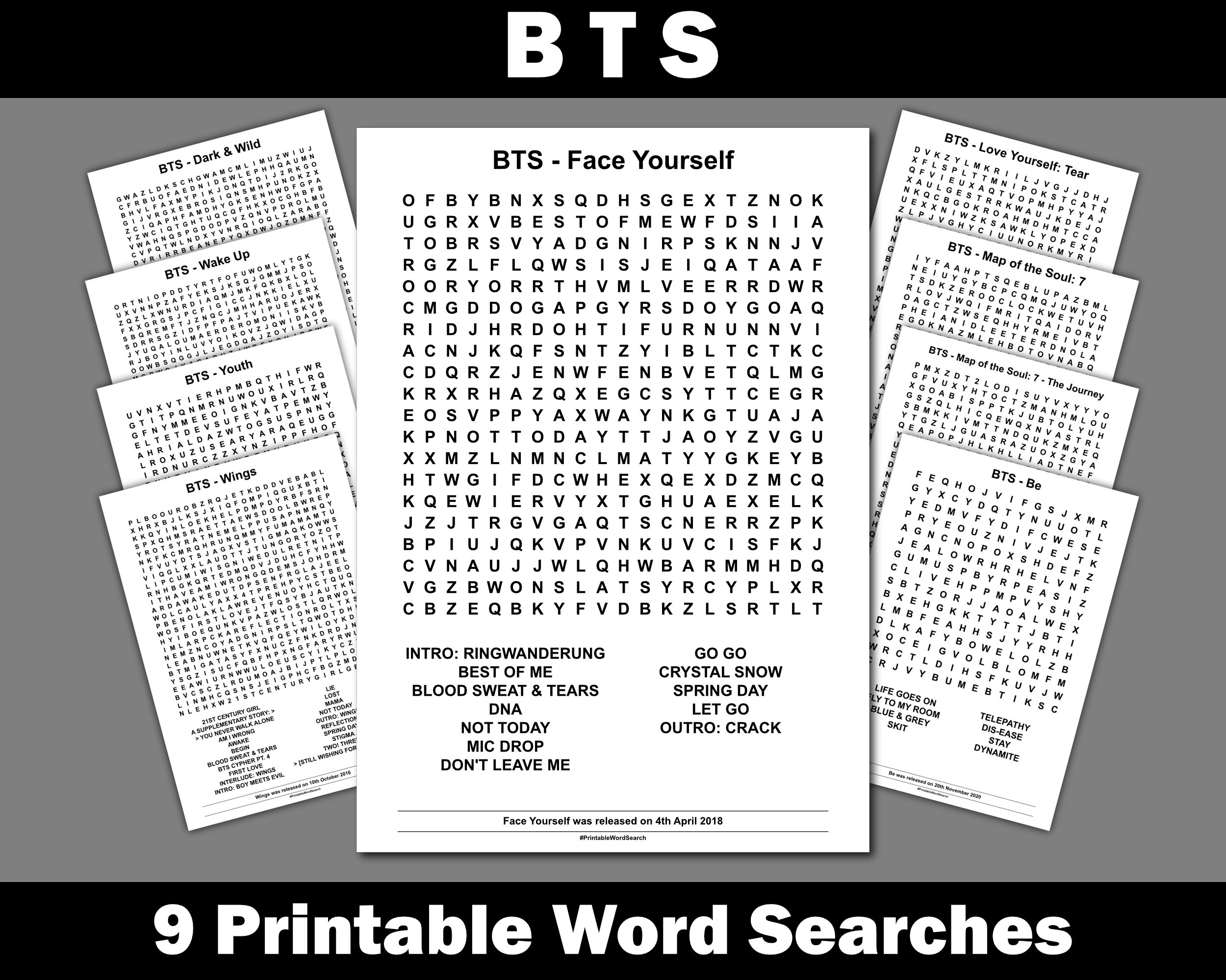 BTS Albums Printable Word Searches - Etsy