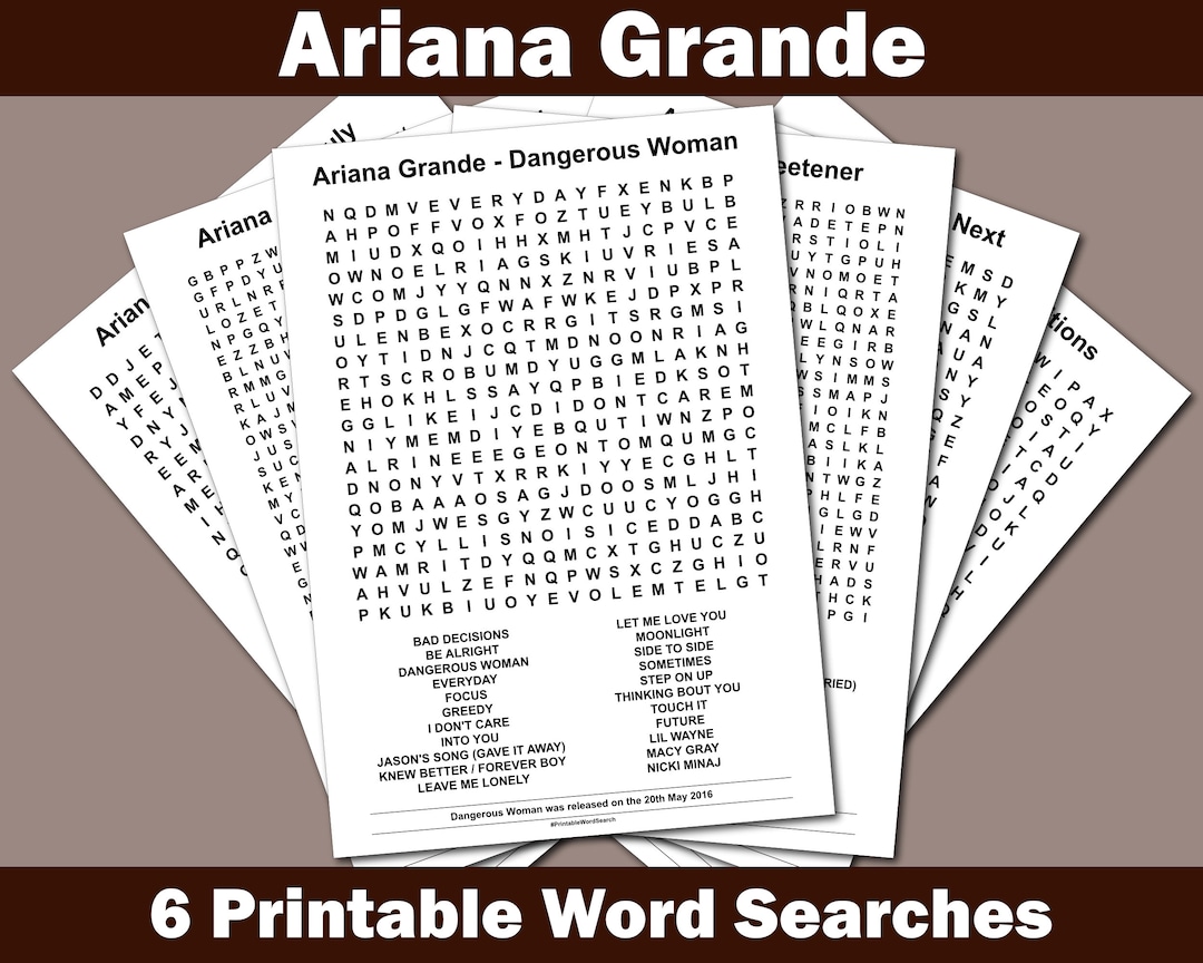 Ariana Grande Albums Word Search Puzzles - Etsy
