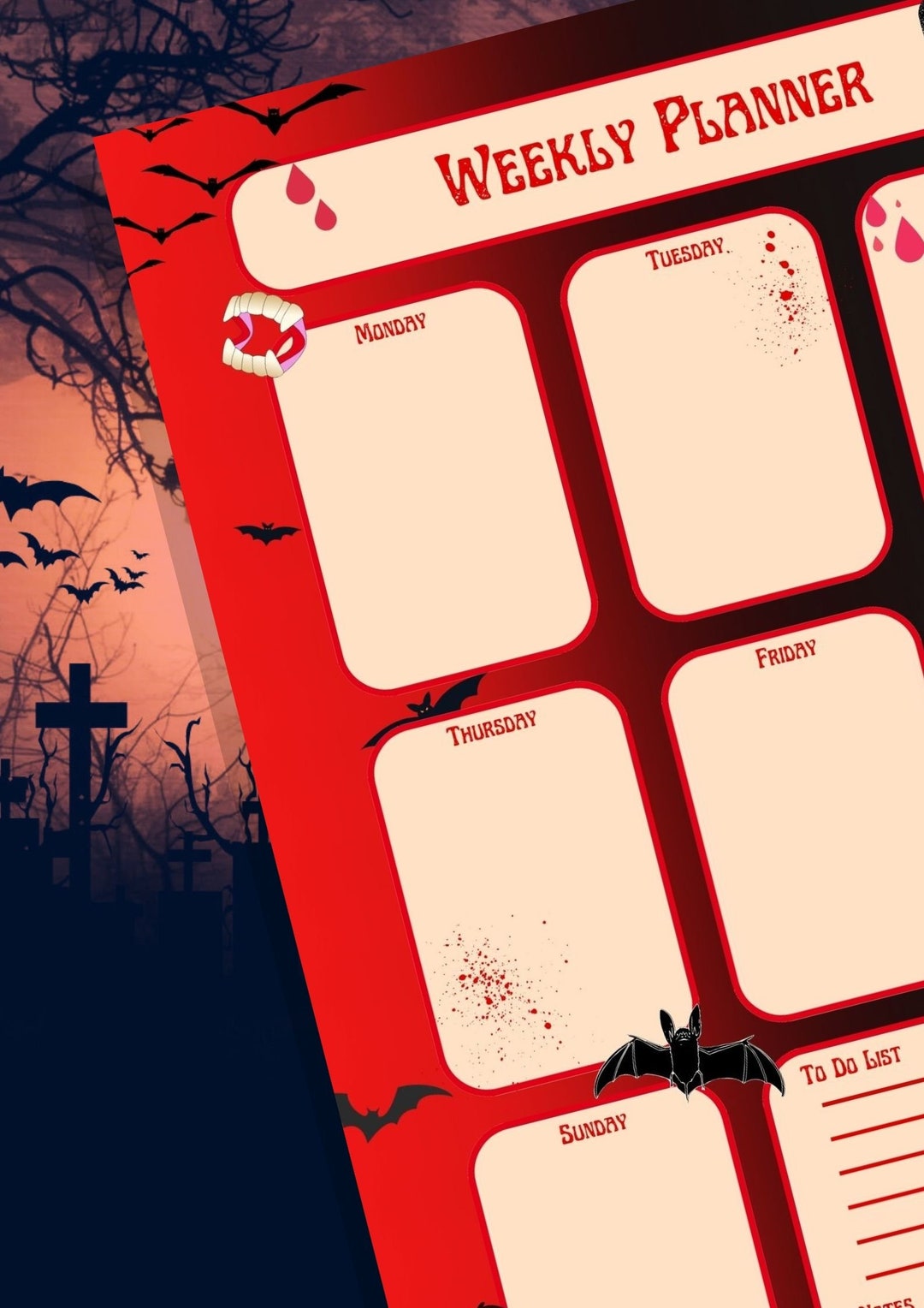 Weekly Planner VAMPIRE printable - Etsy