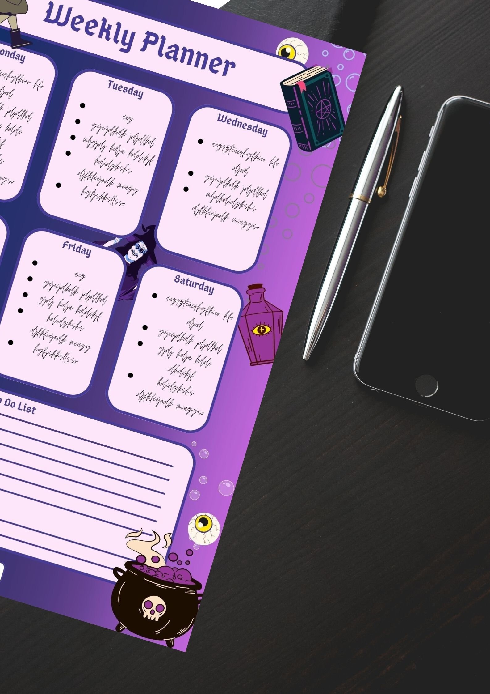 Weekly Planner WITCH printable - Etsy