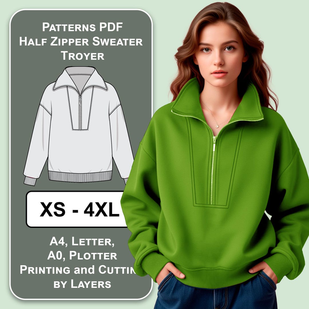 Half Zipper Sweater PDF Pattern | Half-zip Pullover | Half-zip Jumper ...