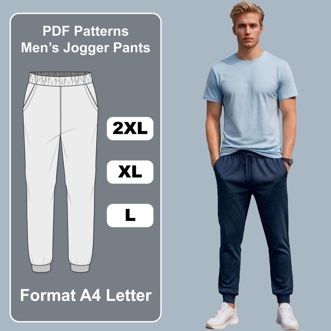 Men’s Joggers Sewing Pattern | PDF Instant Download | Sizes L-XL-XXL ...