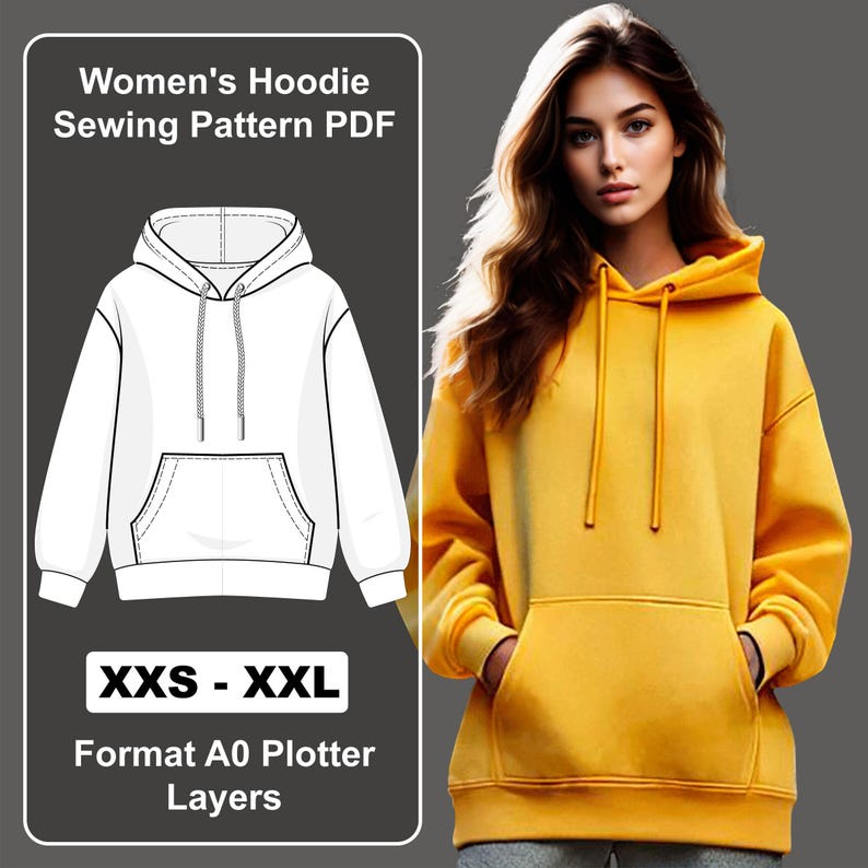 Women's Hoodie Sewing Pattern PDF Sizes XXS-XXL Instant Download With ...