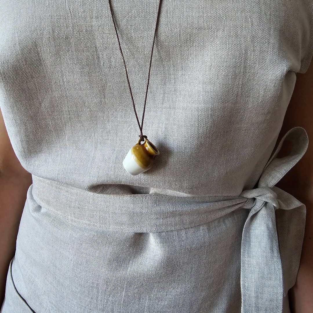 Miniature Ceramic Jug Pendant Necklace: Brown Cord Pottery Jewelry - Etsy