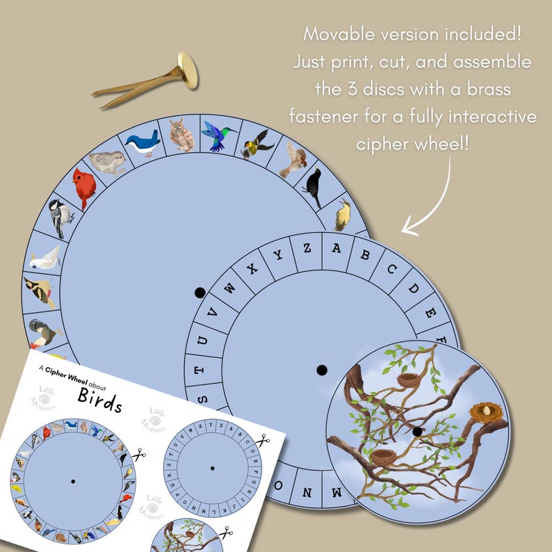 Birds Cipher Wheel Printable | Secret Decoder Wheel | Secret Code ...