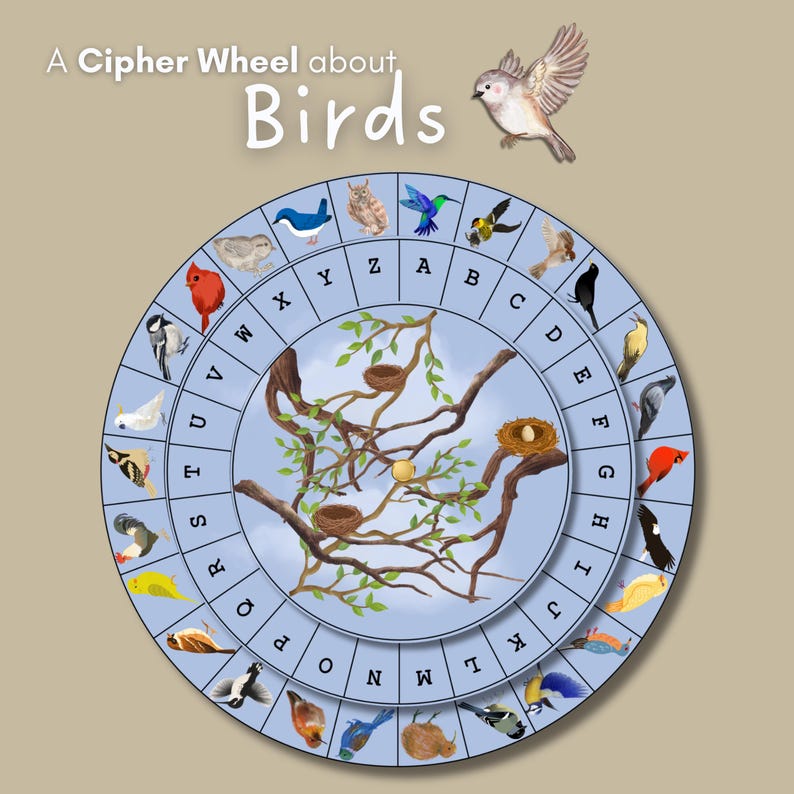 Birds Cipher Wheel Printable | Secret Decoder Wheel | Secret Code ...