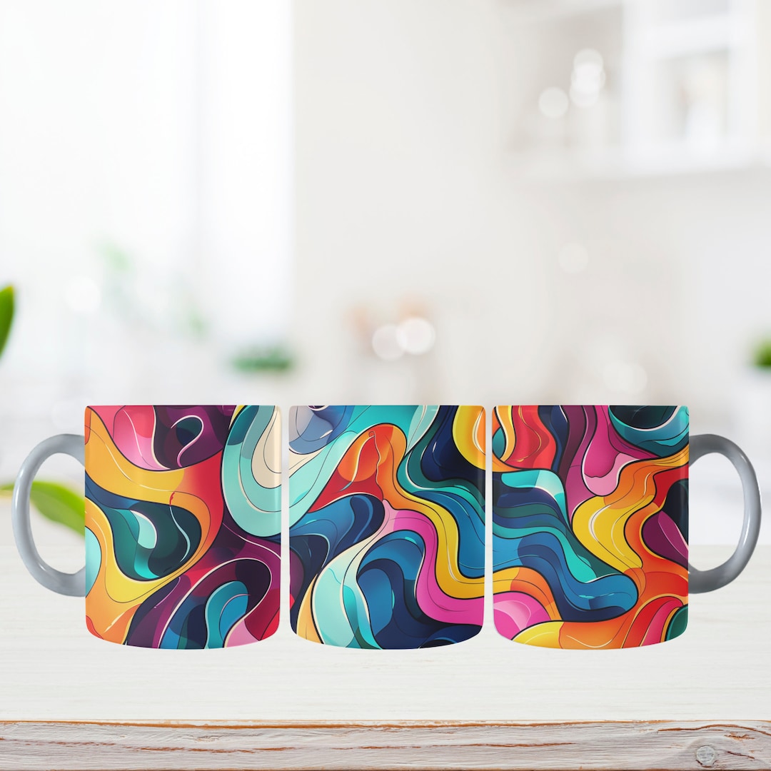 Geometric Shape Square, Wave Design, Multicolor Ceramic Mug, 11oz - Etsy
