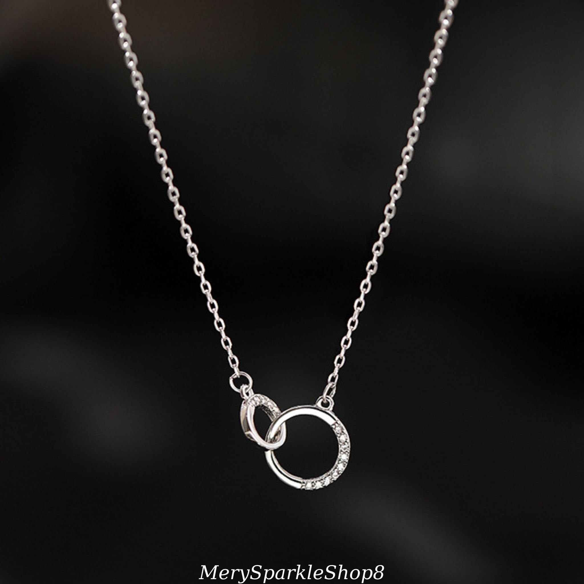 Interlocking Diamond Circle Necklace Infinity Circle Two Link Necklace Double Link Necklace ...