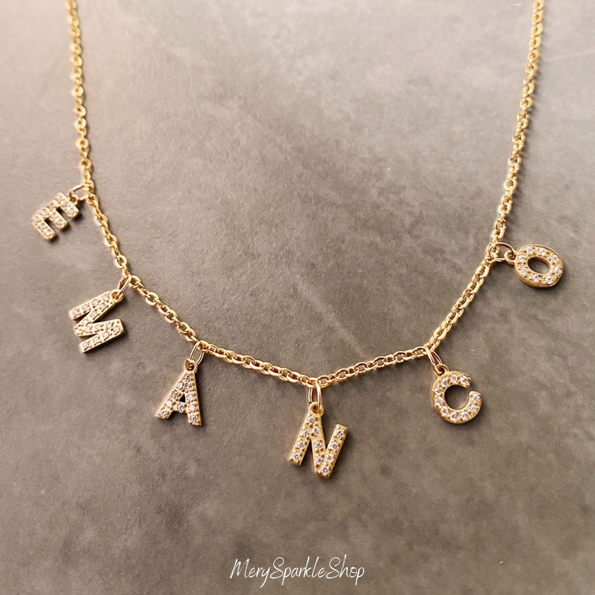 Personalized Pave Diamond Letter Necklace Diamond Encrusted Custom ...