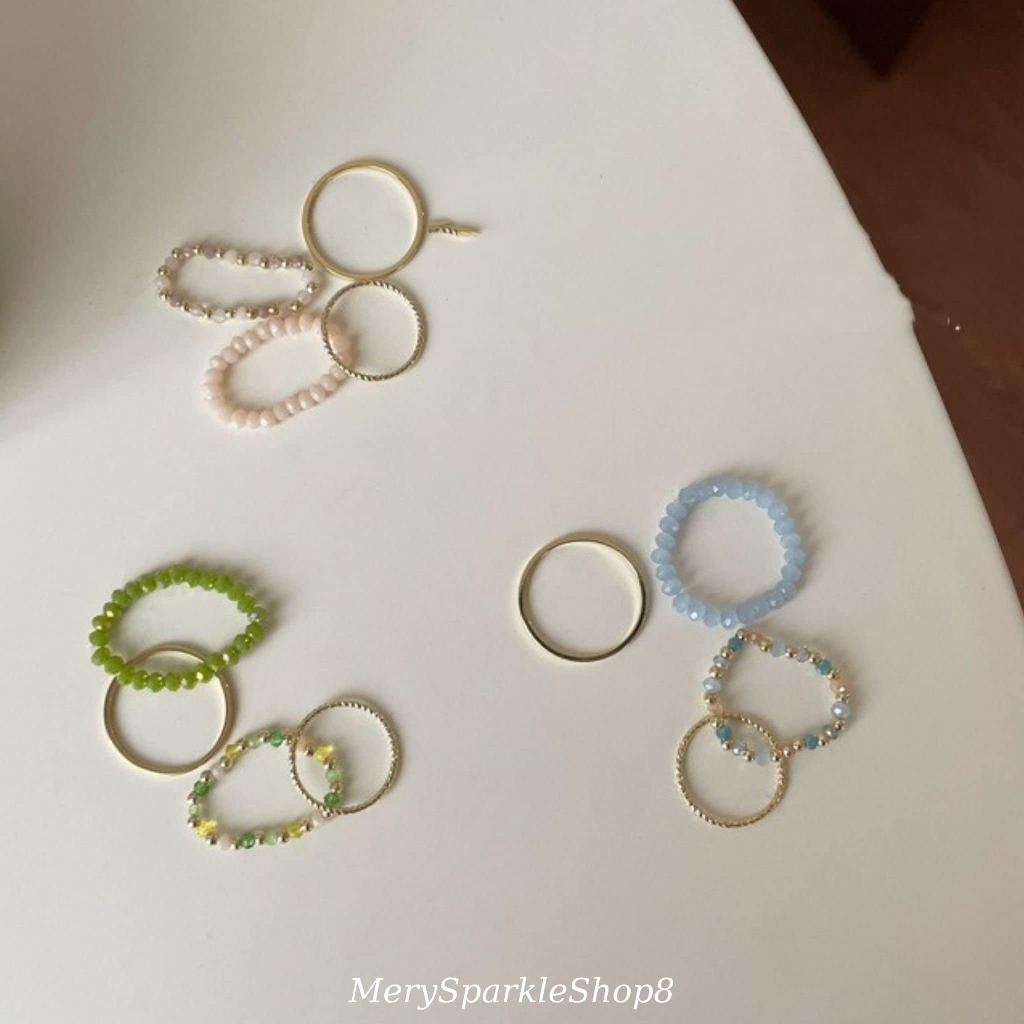 Gold Beaded Stackable Ring Set: Crystal Gemstone Rings - Etsy