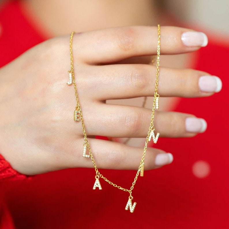 Personalized Pave Diamond Letter Necklace Diamond Encrusted Custom ...