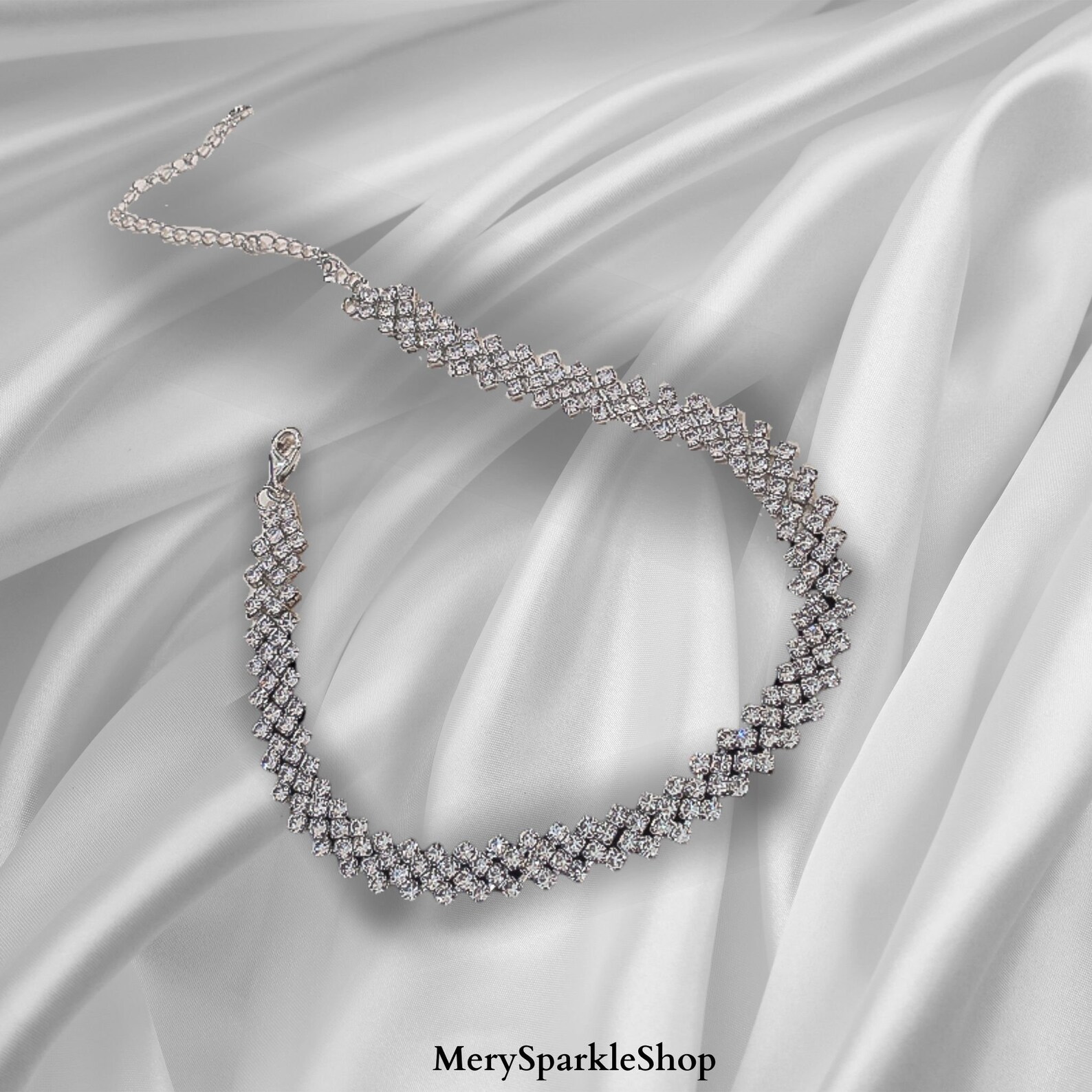 Diamond Encrusted Tennis Diamond Choker Necklace, Shiny Necklace With ...