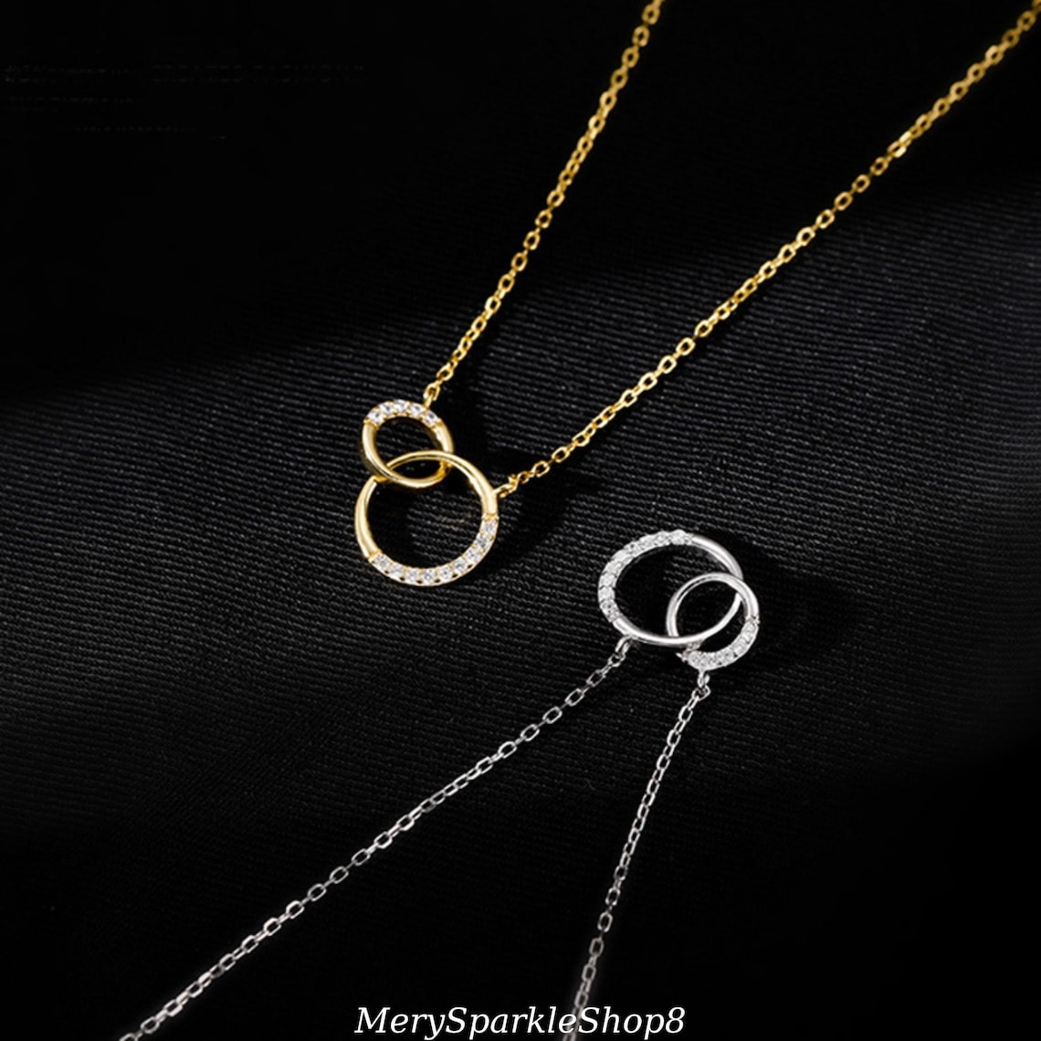 Interlocking Diamond Circle Necklace Infinity Circle Two Link Necklace Double Link Necklace ...