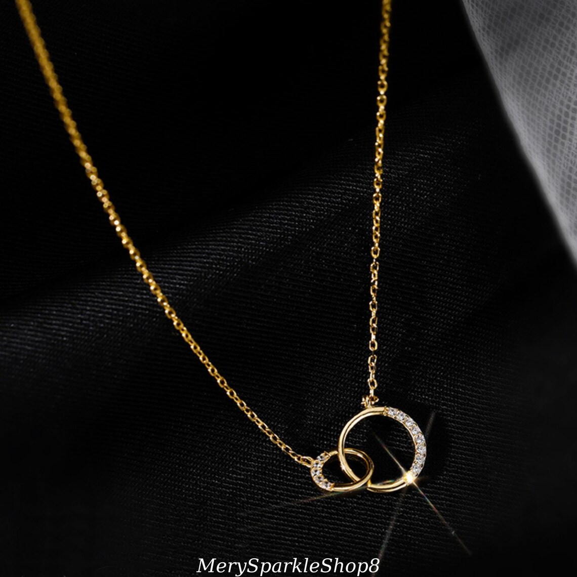 Interlocking Diamond Circle Necklace Infinity Circle Two Link Necklace Double Link Necklace ...
