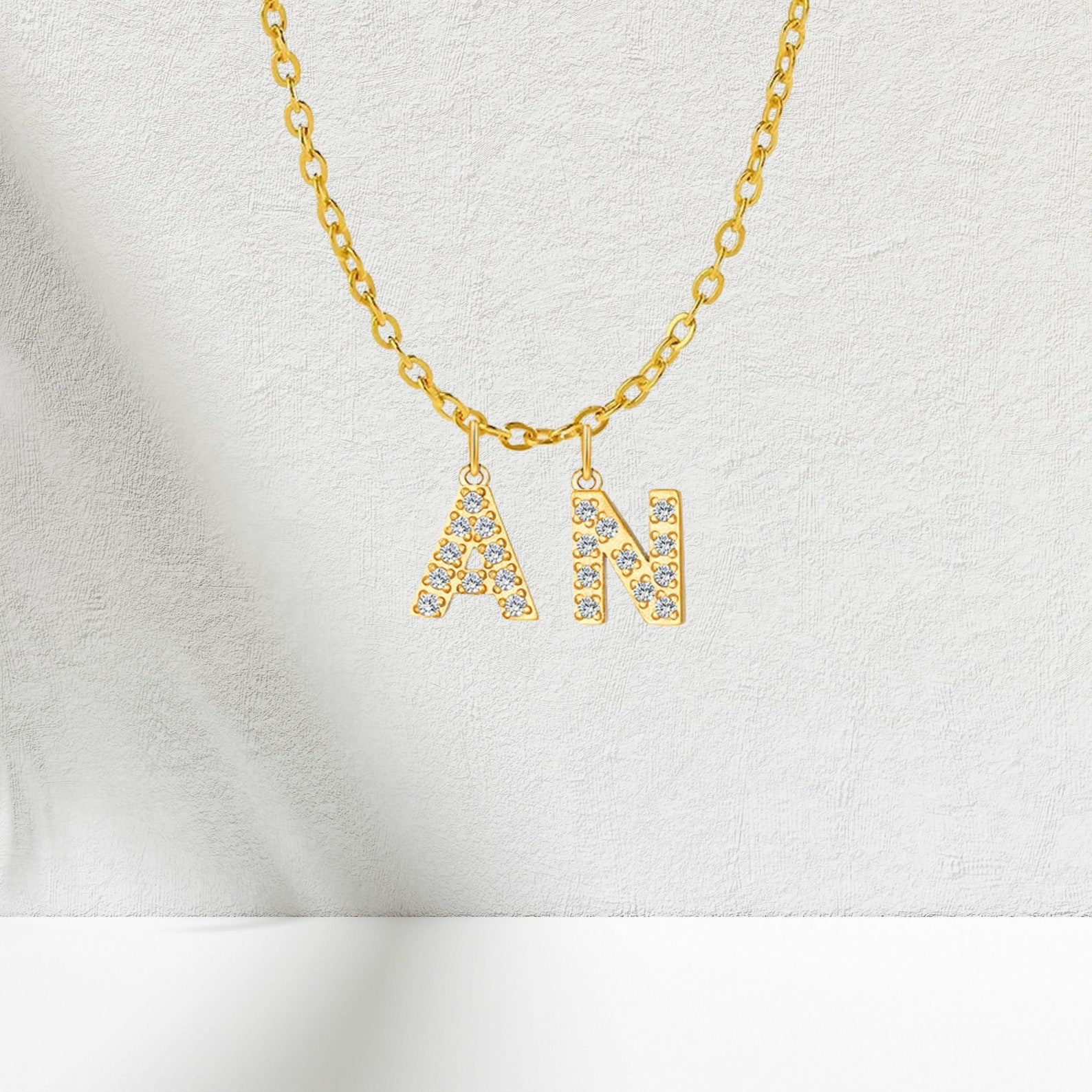 Personalized Pave Diamond Letter Necklace Diamond Encrusted Custom ...