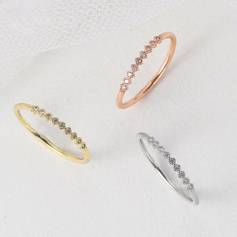 Elegant and Unique Micro-embroidered Thin Gold Plated Women's Ring A Shining Diamond With ...