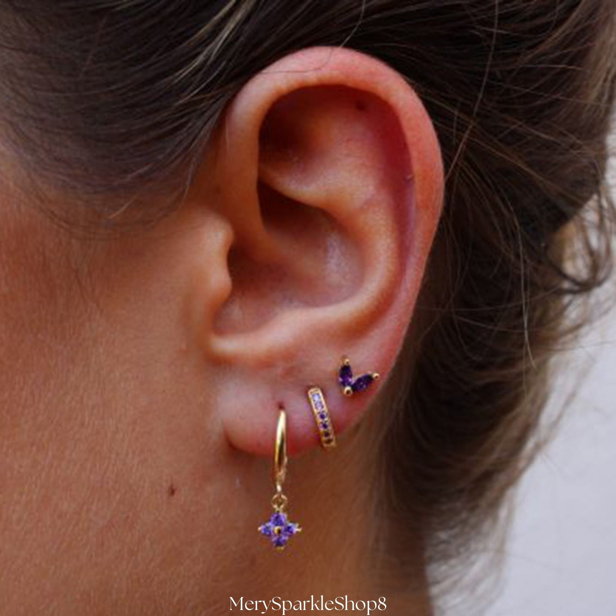 3-piece Clover Flower Earring Set Colorful Floral Button Hoop Earrings ...