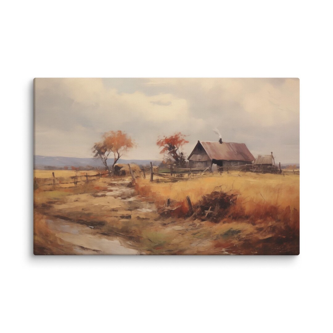 Rustic Farmhouse Landscape Canvas Print Countryside Barn, Autumn Fields ...