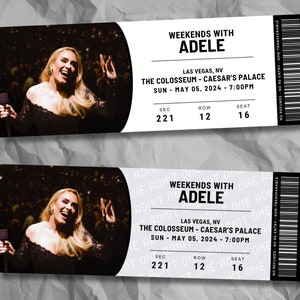 Editable Adele Concert Ticket, Weekends With Adele 2024, Memorabilia ...