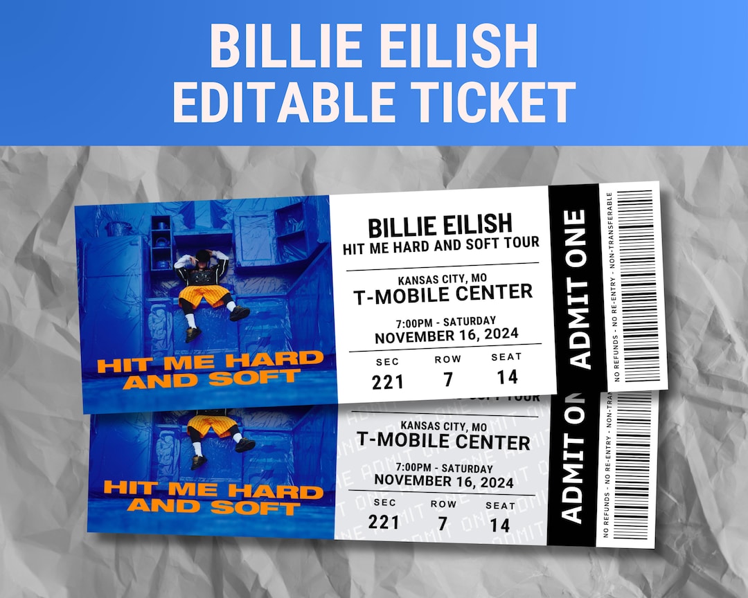 Editable Billie Eilish Concert Ticket, Hit Me Hard and Soft Concert ...