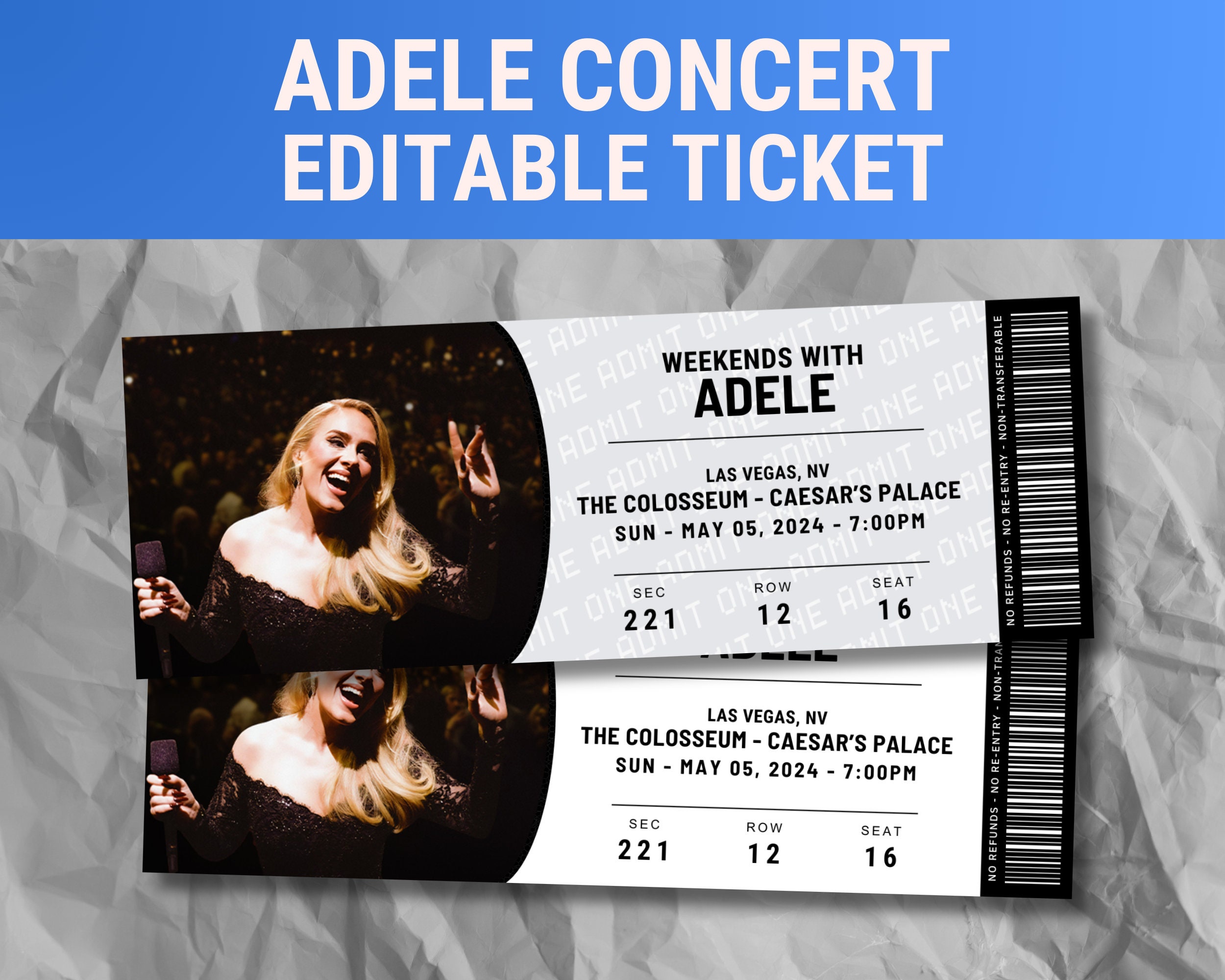 Editable Adele Concert Ticket, Weekends With Adele 2024, Memorabilia, Surprise Gift, Adele ...