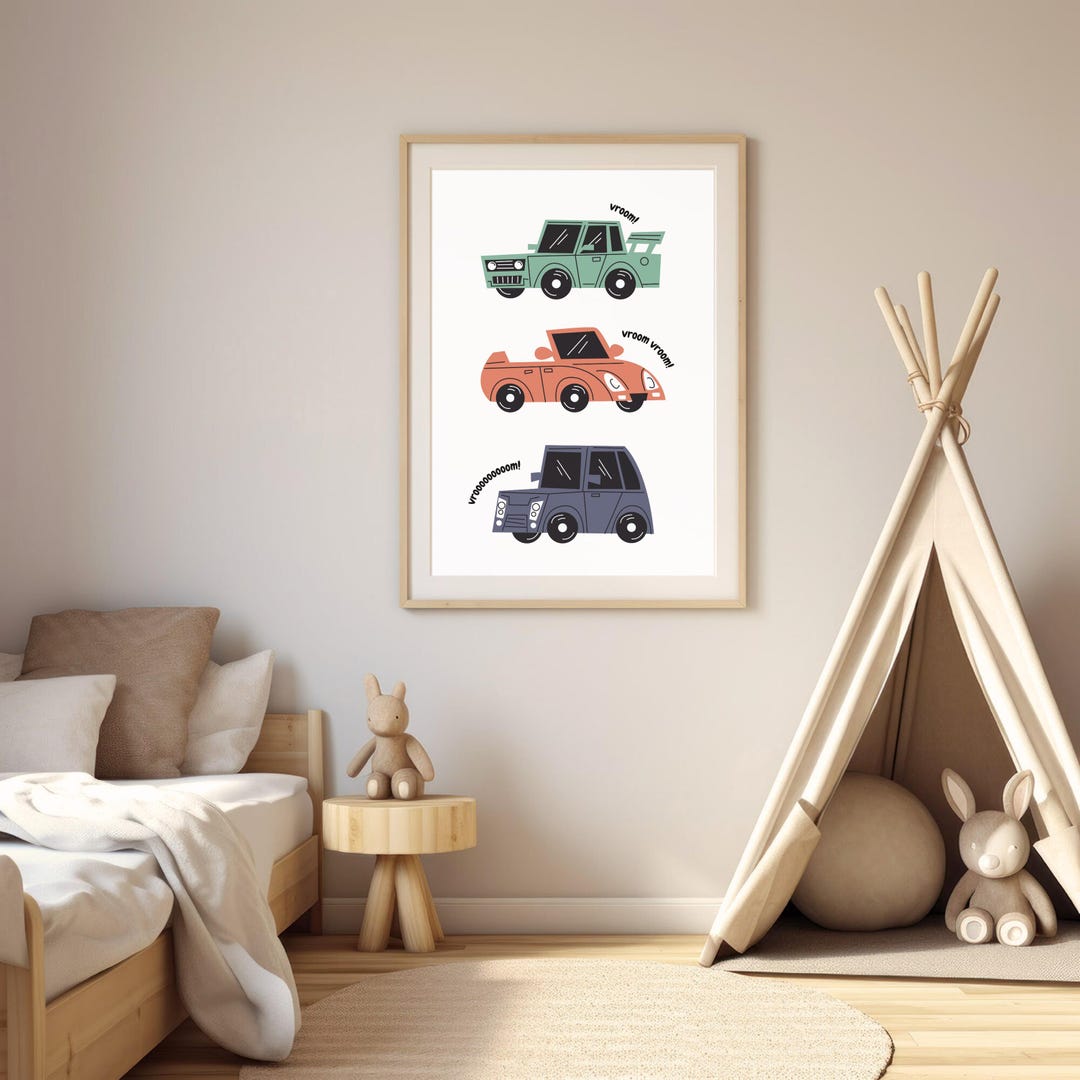 Kids Car Digital Poster, Kids Room Decor, Playroom Art, Cute Car Print ...