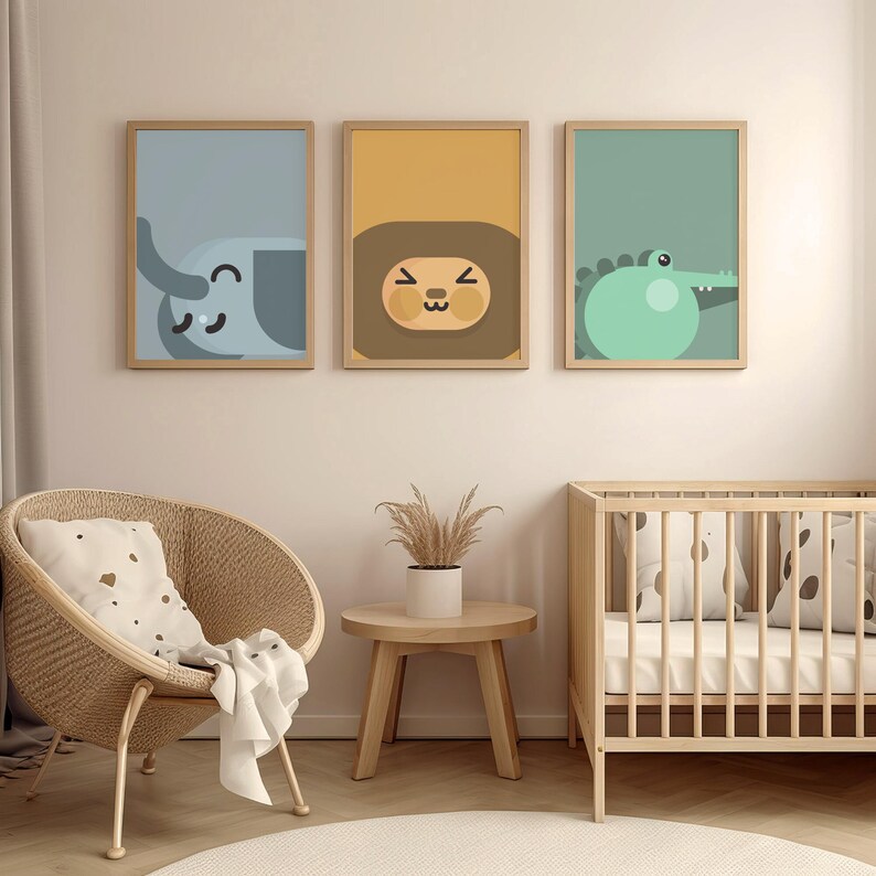 Safari Animals Digital Wall Poster for Kids, Jungle Animal Art Prints ...