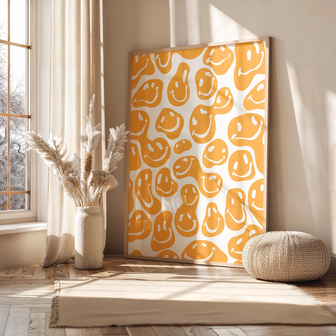 Psychedelic Smiley Face Pattern Digital Poster Art, Colorful Wall Decor for Home or Office, Boho ...