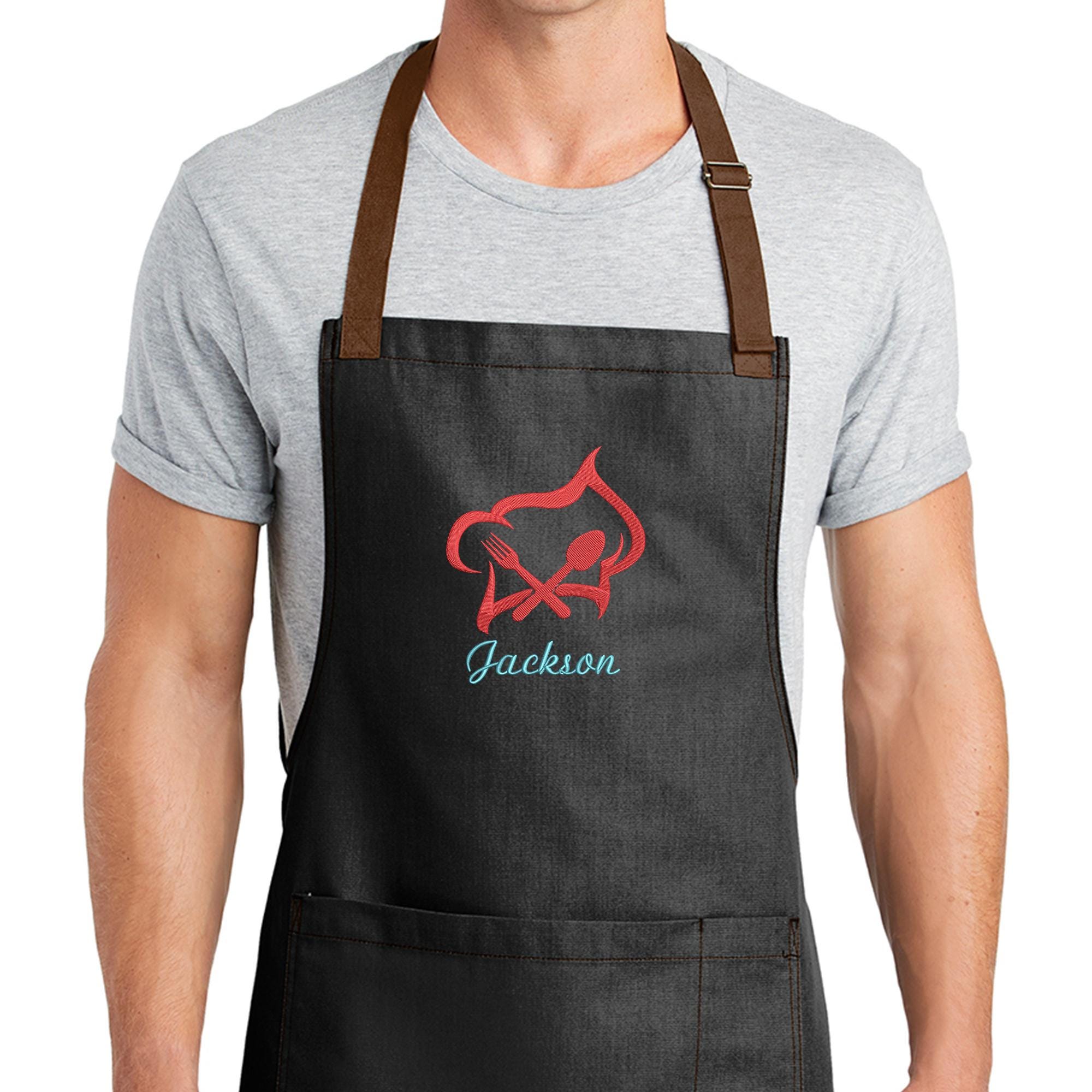 Custom Logo Embroidered Aprons, Personalized Text Kitchen Chef Cooking ...