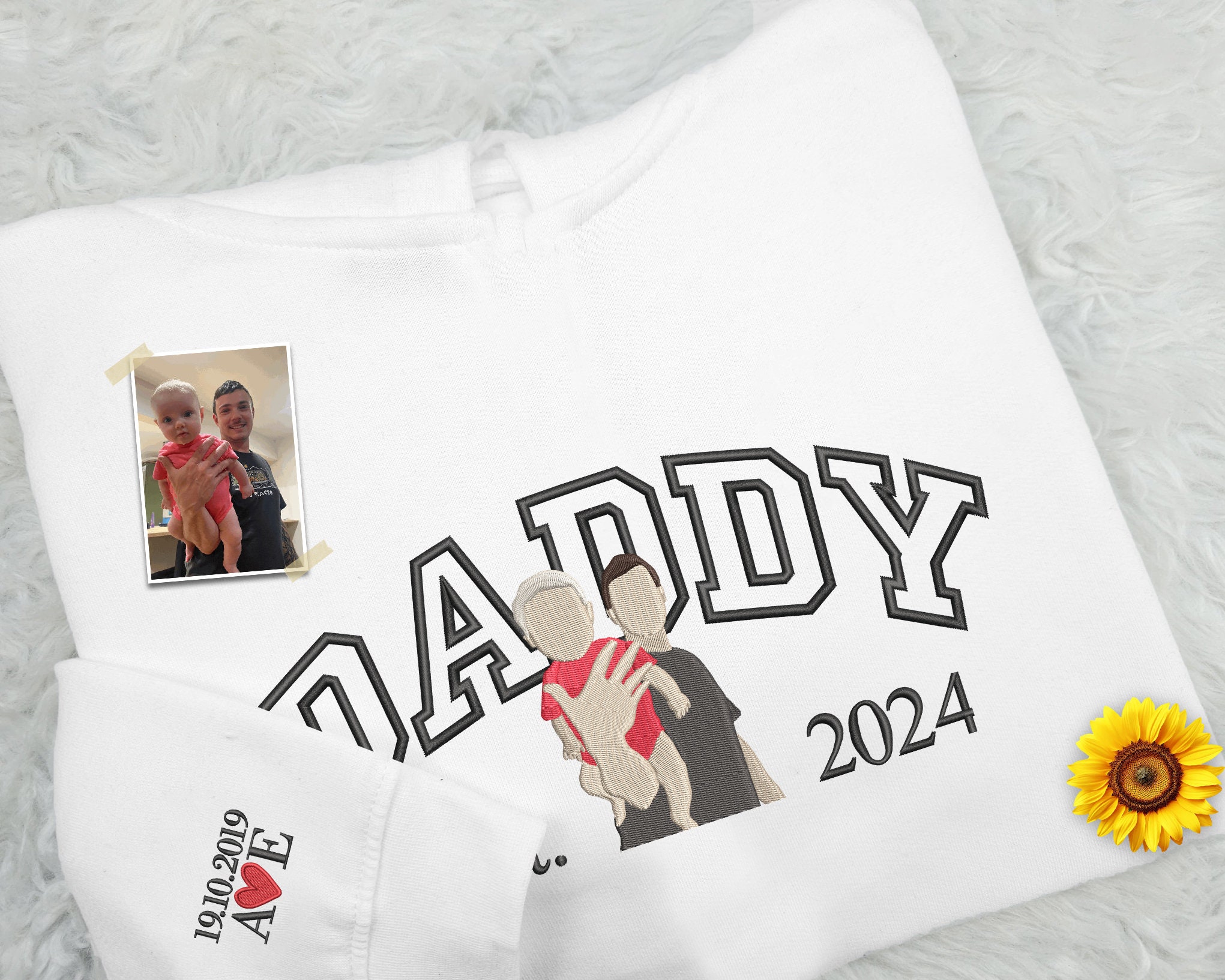 Custom Portrait Sketch Dad Hoodie, Embroidered New Dad Birthday ...