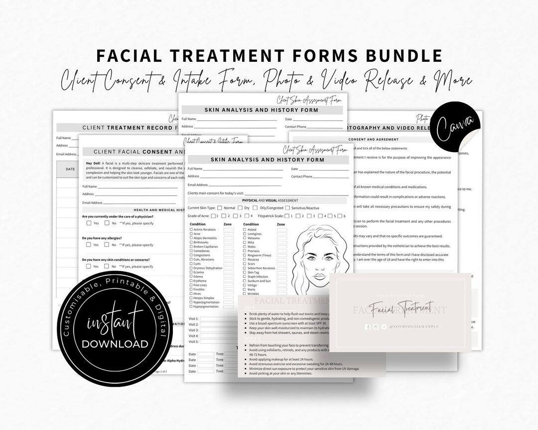 Printable Facial Treatment Forms Spa Client Intake Form Beauty Salon ...